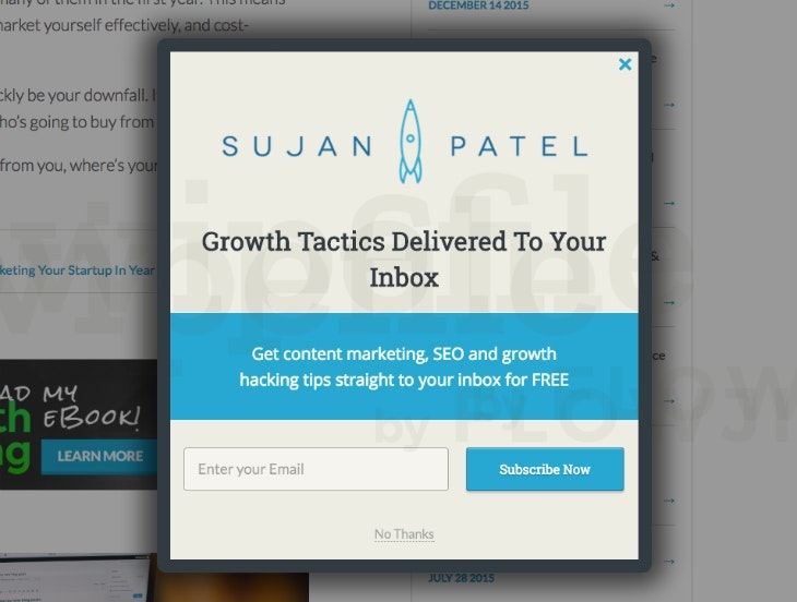 Opt-in Example - Growth Tactics Delivered To Your Inbox - Sujan Patel - Swipefile by Flowji