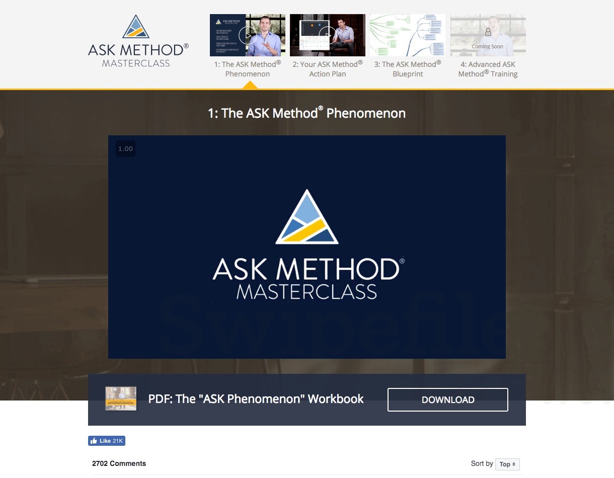 Landing Page - Ask Method Masterclass - Swipefile by Flowji
