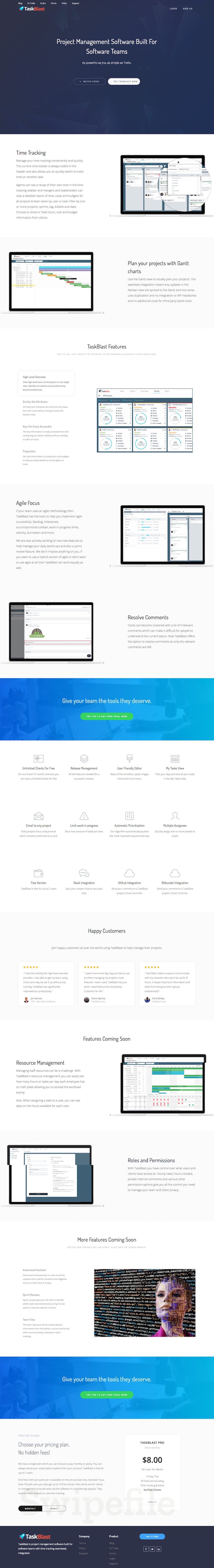 Homepage - TaskBlast - Project Management Software Built For Software Teams Website - Swipefile ...