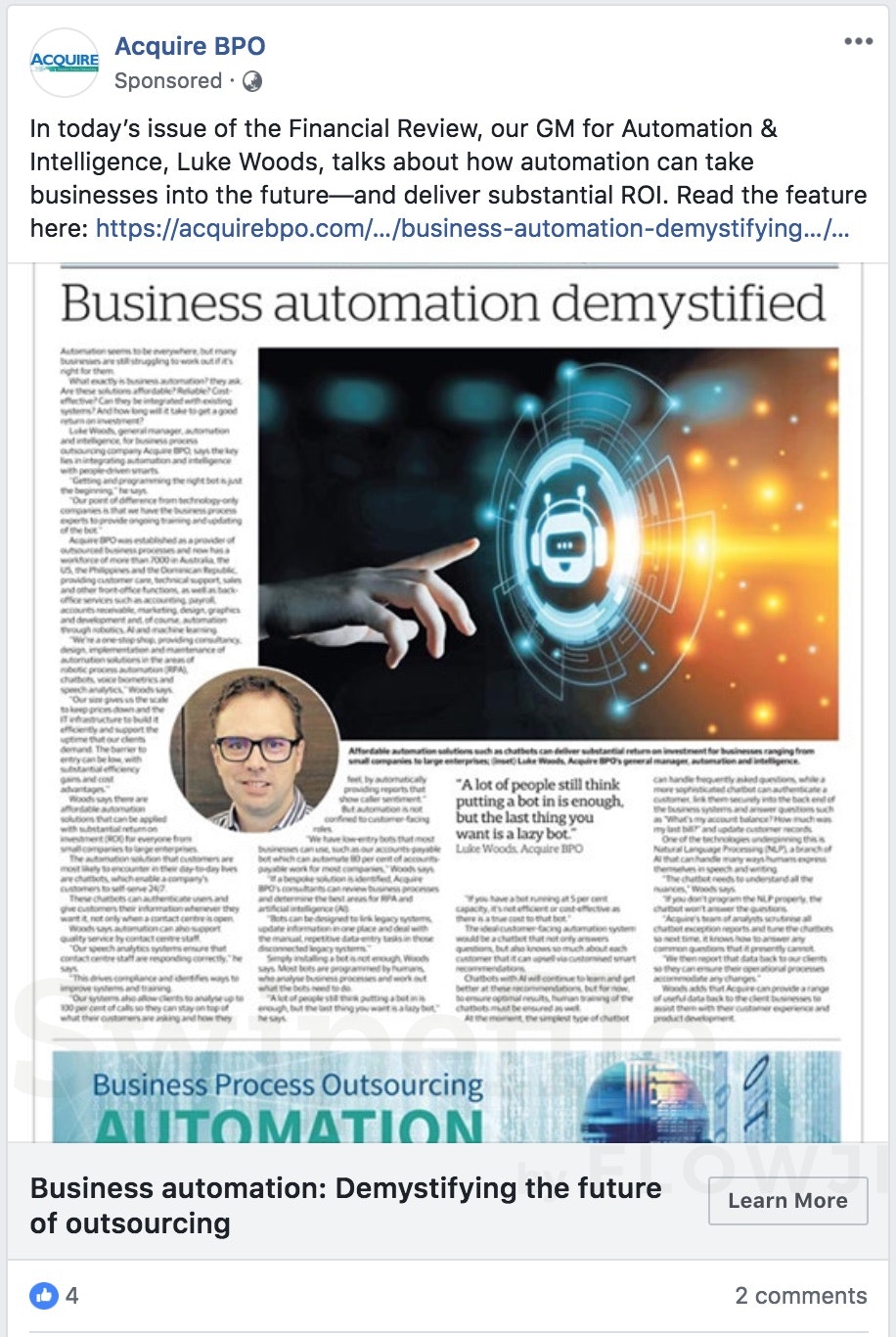 Facebook Ad - Business Automation Demystified - Swipefile by Flowji