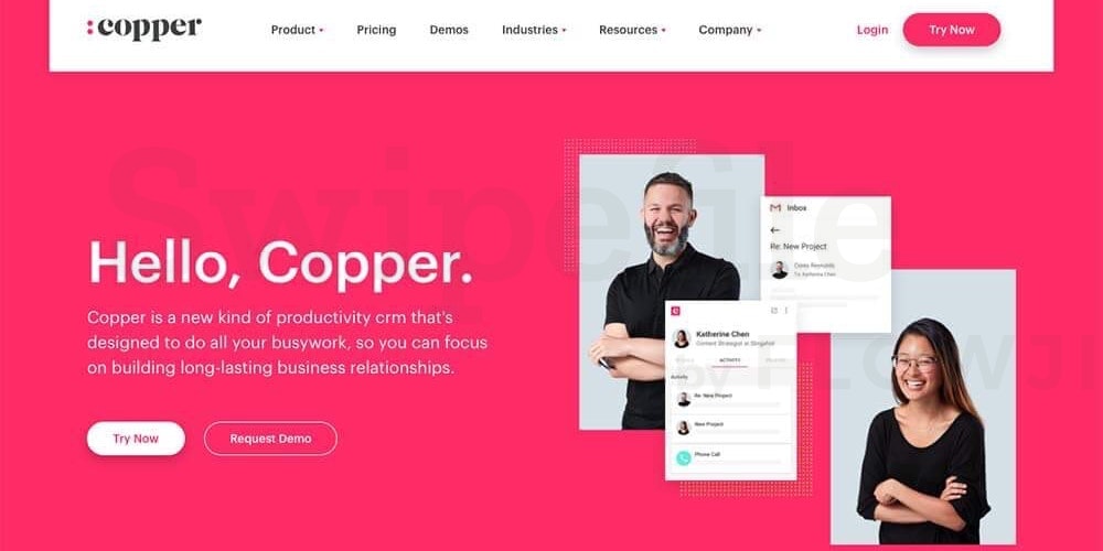 Landing Page - Copper - CRM Software Built For Google - Swipefile by Flowji